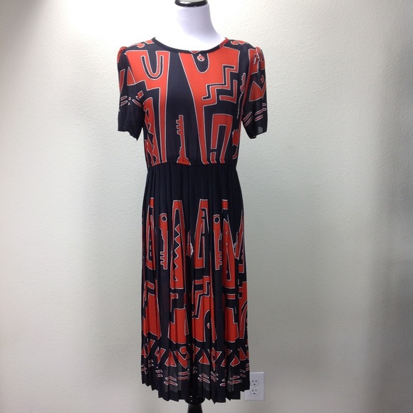 Min Su Nee Dresses Min Su Nee Vintage Black Red Print Pleated Dress Poshmark